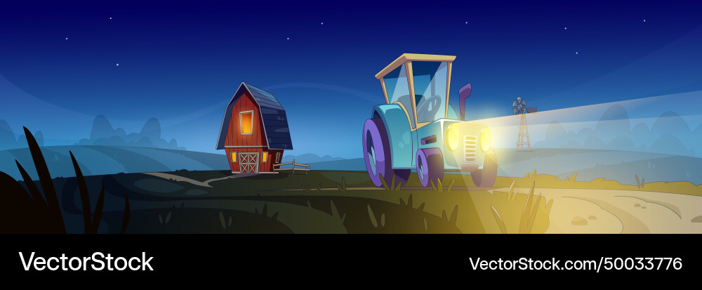 Cartoon night farm landscape Royalty Free Vector Image