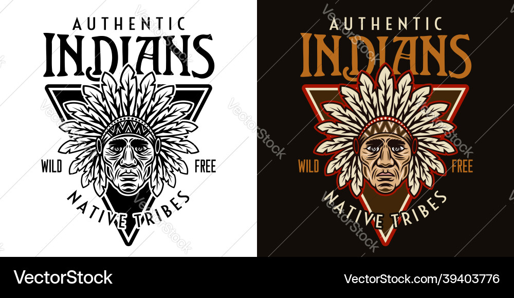 Chief head native american vintage emblem Vector Image