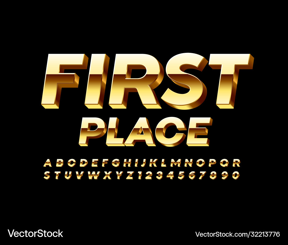 Golden logo first place3d luxury font Royalty Free Vector