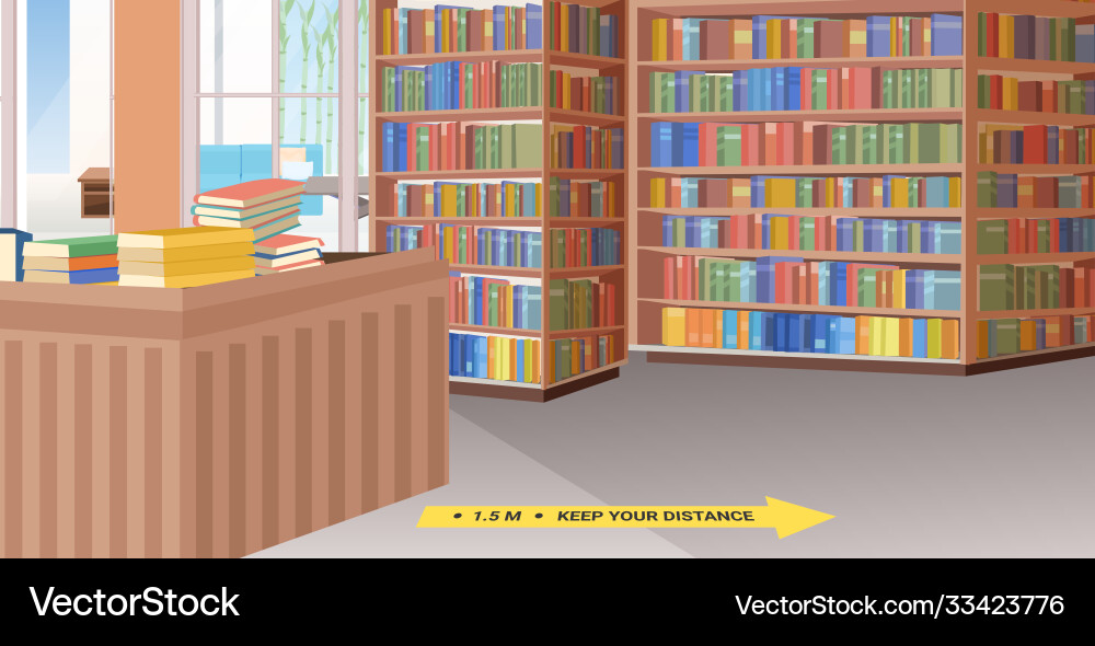 Library with signs for social distancing yellow Vector Image