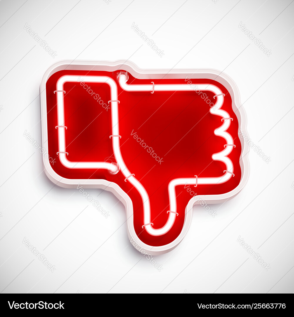 Neon dislike sign with glowing tubes Royalty Free Vector
