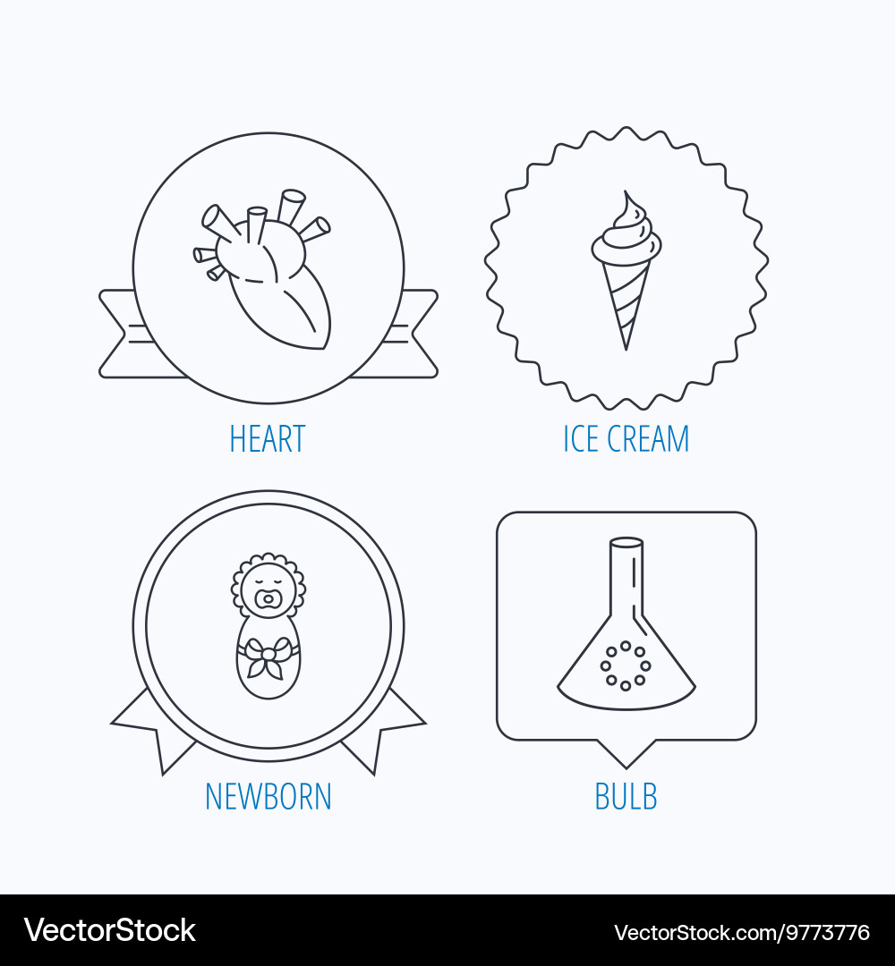 Newborn heart and lab bulb icons Royalty Free Vector Image