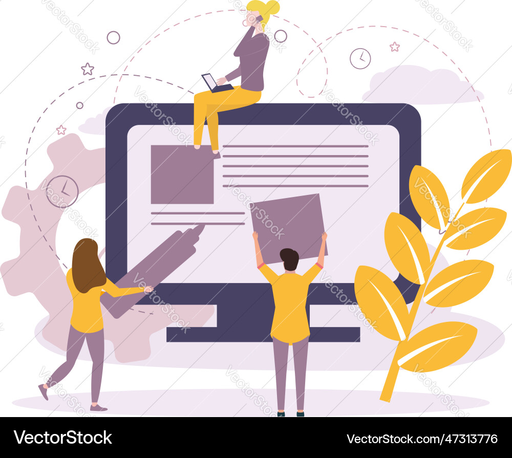 Website creation a team of specialists creates Vector Image