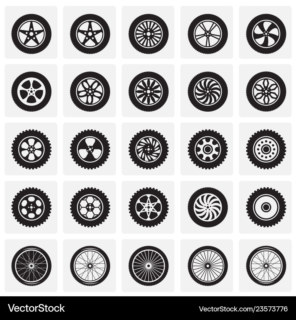 Wheel icons set on squares background for graphic Vector Image