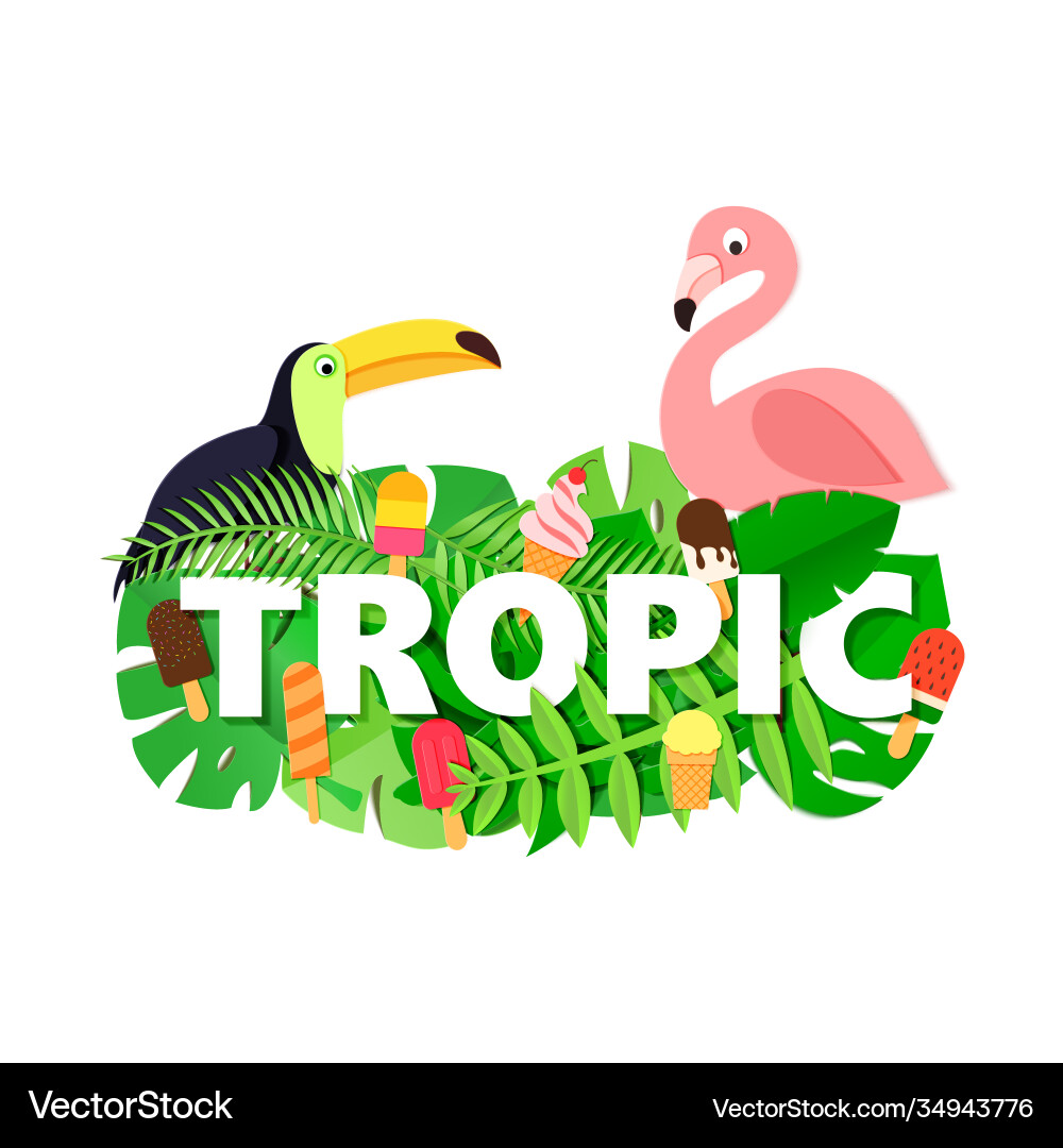 Word tropic composition with jungle leaves ice Vector Image