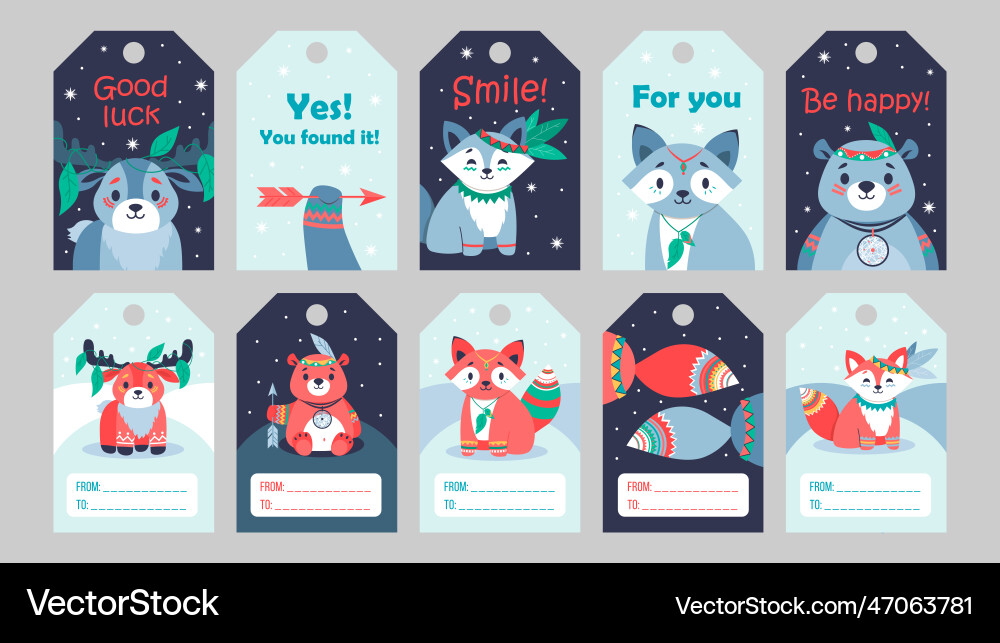 Bright special tag designs with tribal animals Vector Image