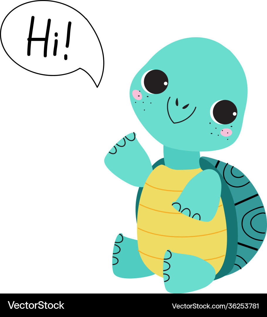 Cute turtle with shell and short feet greeting Vector Image