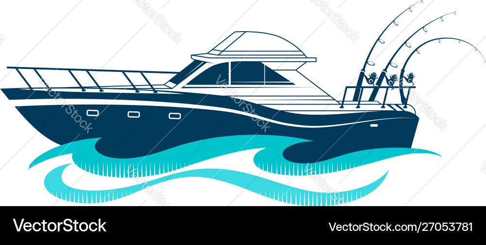 Fishing boat with tackle on wave Royalty Free Vector Image