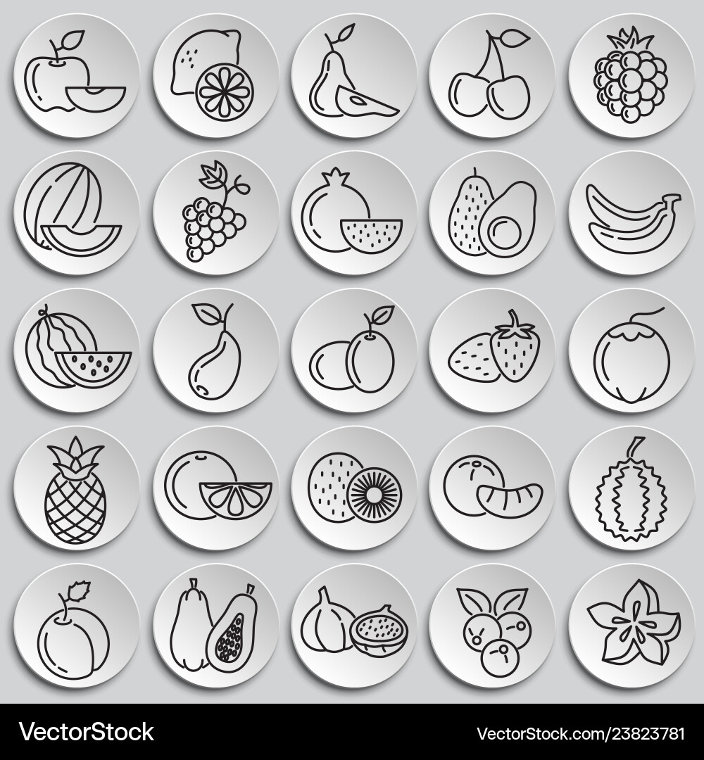 Fruit icons set on plates background for graphic Vector Image