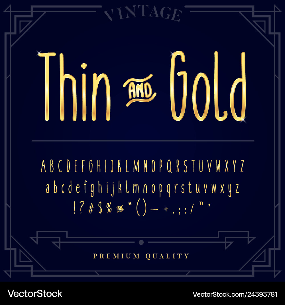 Gold metallic font set letters numbers Royalty Free Vector