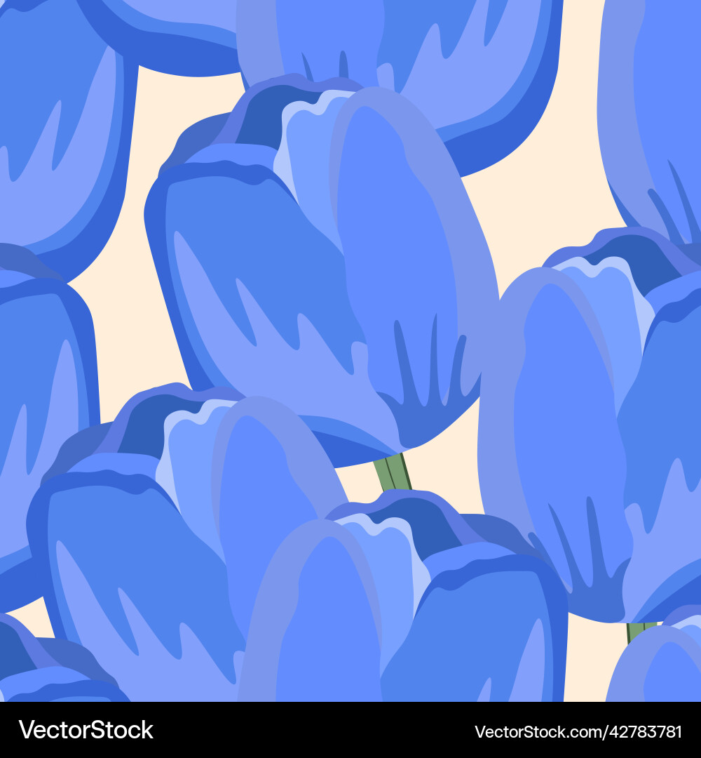 Seamless floral pattern with blue tulips cartoon Vector Image