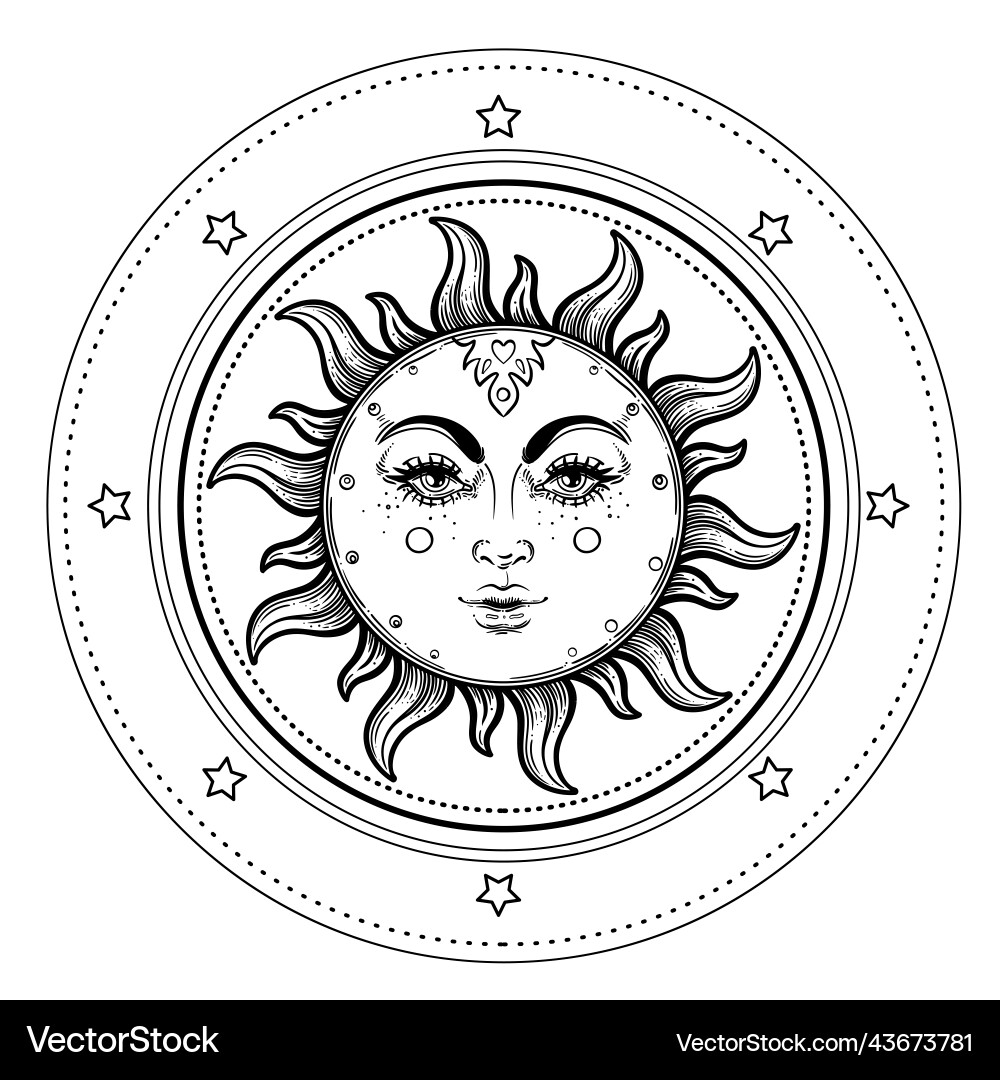 Sun and triple moon pagan wicca goddess Royalty Free Vector