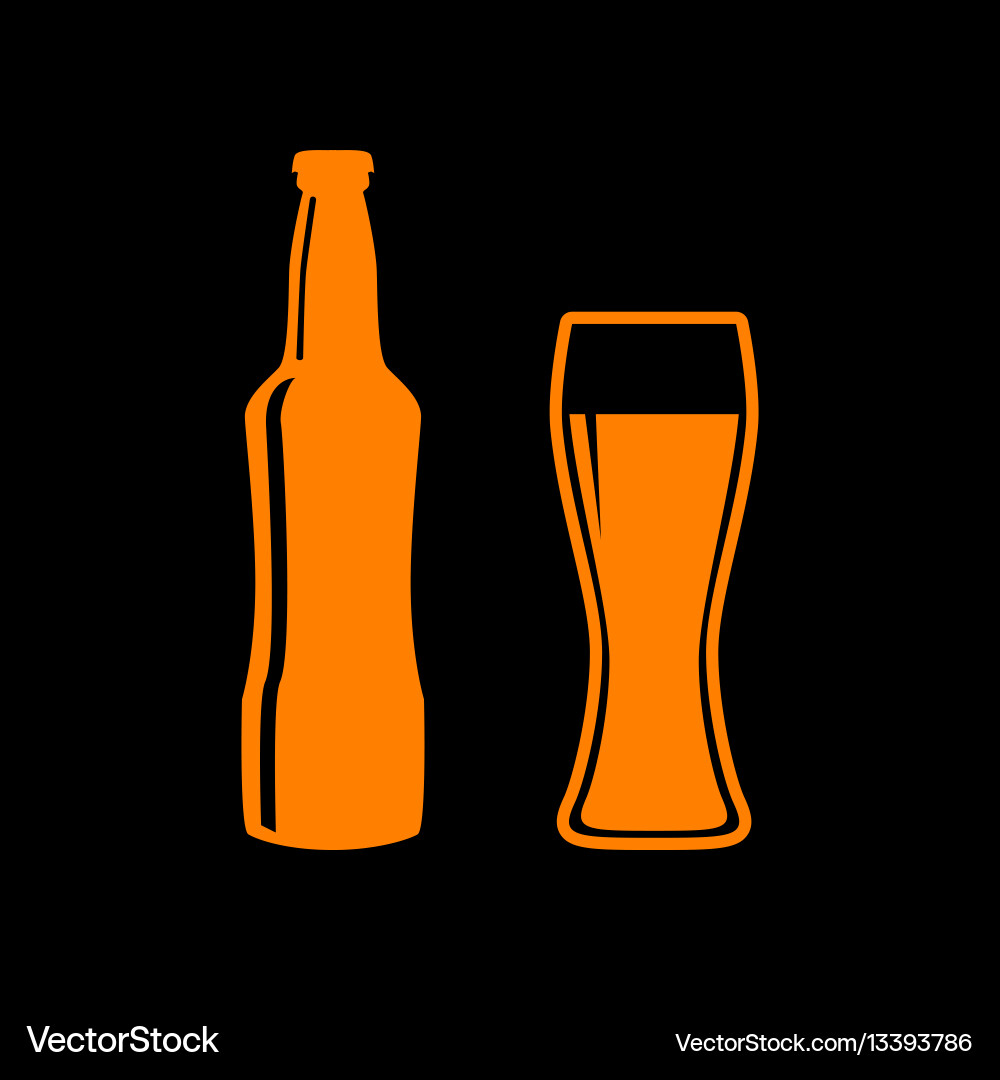 Beer bottle sign orange icon on black background Vector Image