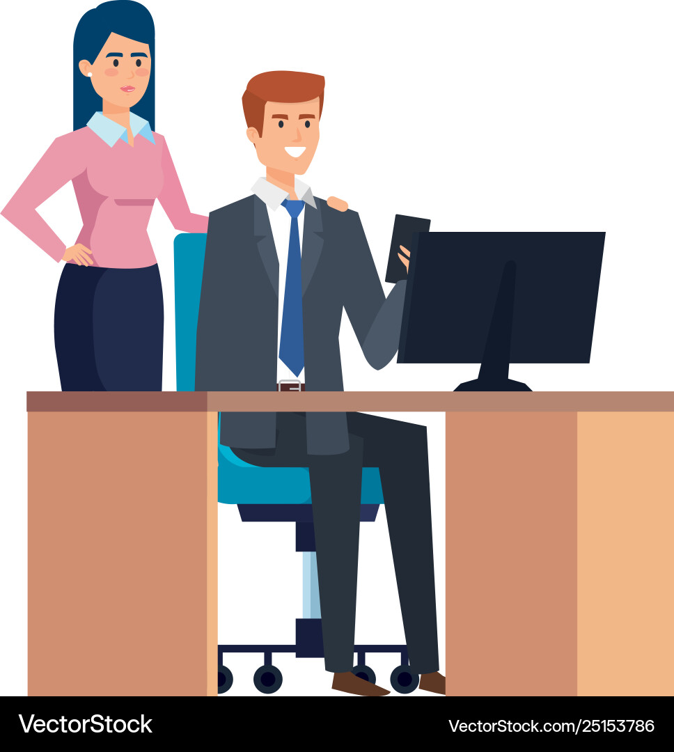 Business couple in workplace Royalty Free Vector Image
