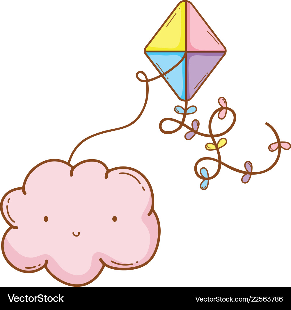 Cloud smiling with kite Royalty Free Vector Image