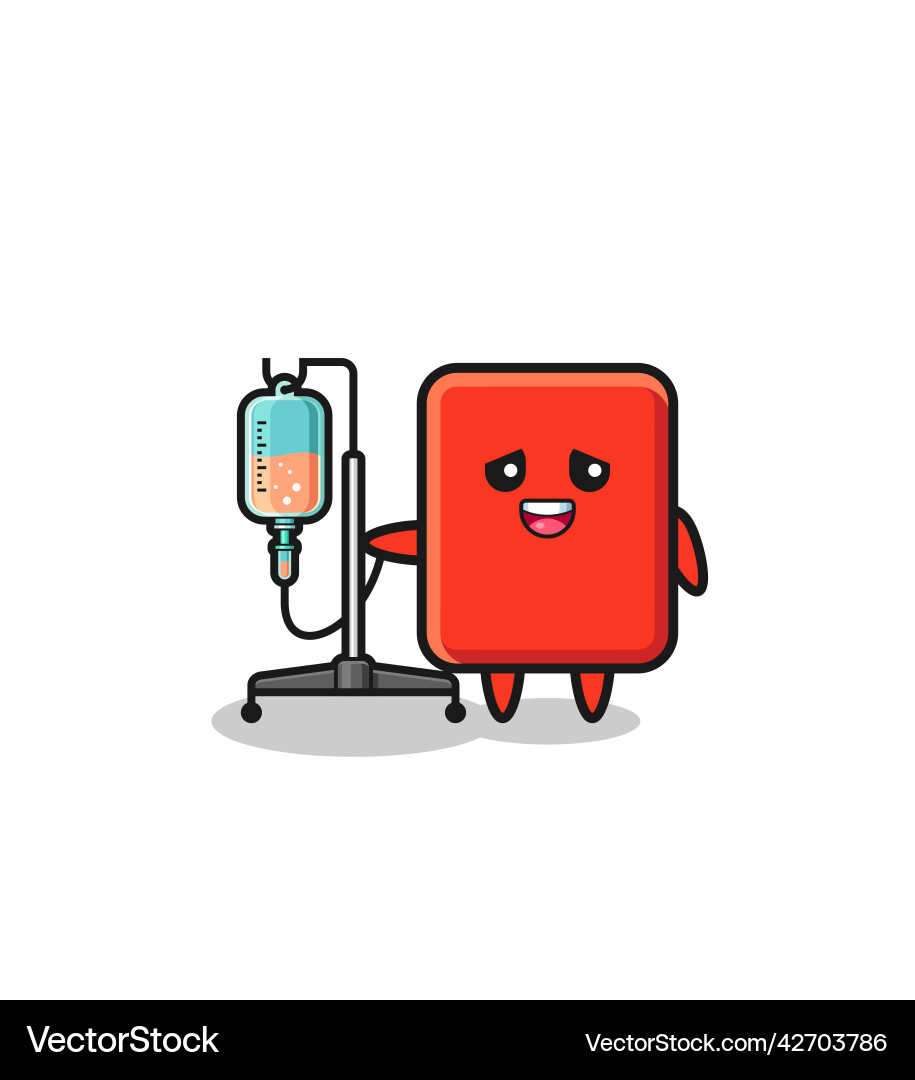 Cute red card character standing with infusion Vector Image