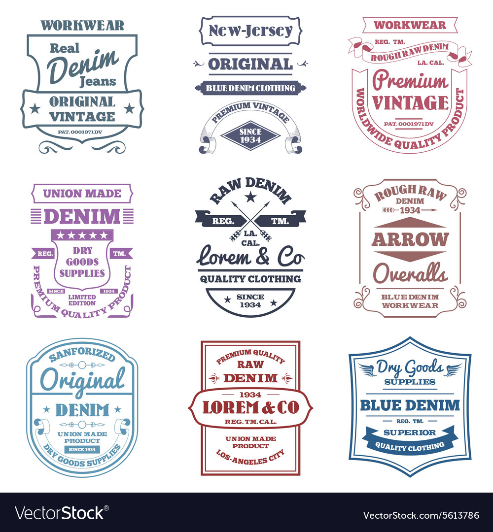 Denim Typography Emblems Royalty Free Vector Image