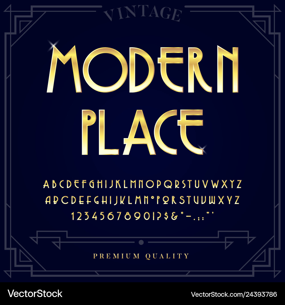Gold metallic font set letters numbers and Vector Image