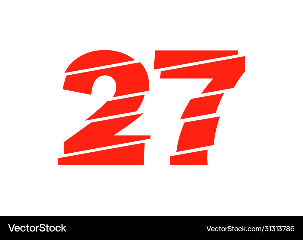 Modern red 27 number design numeral trendy flat Vector Image