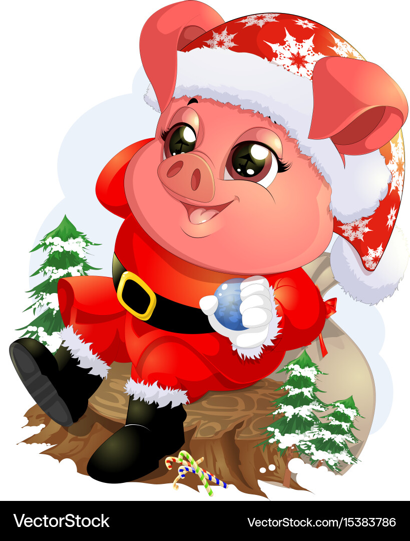 Pig in santa costume Royalty Free Vector Image