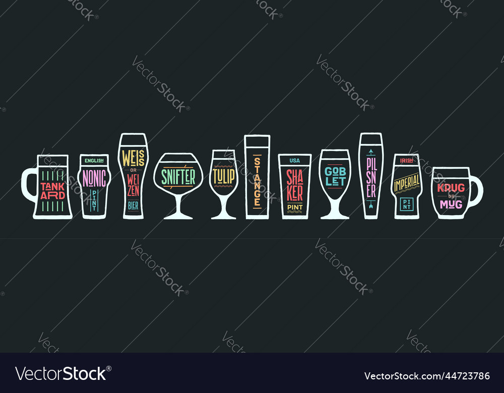Poster beer glassware types Royalty Free Vector Image Poster beer glassware types Royalty Free Vector Image