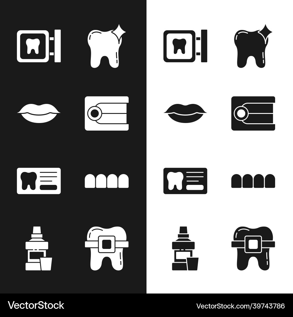 Set dentures model smiling lips dental clinic Vector Image