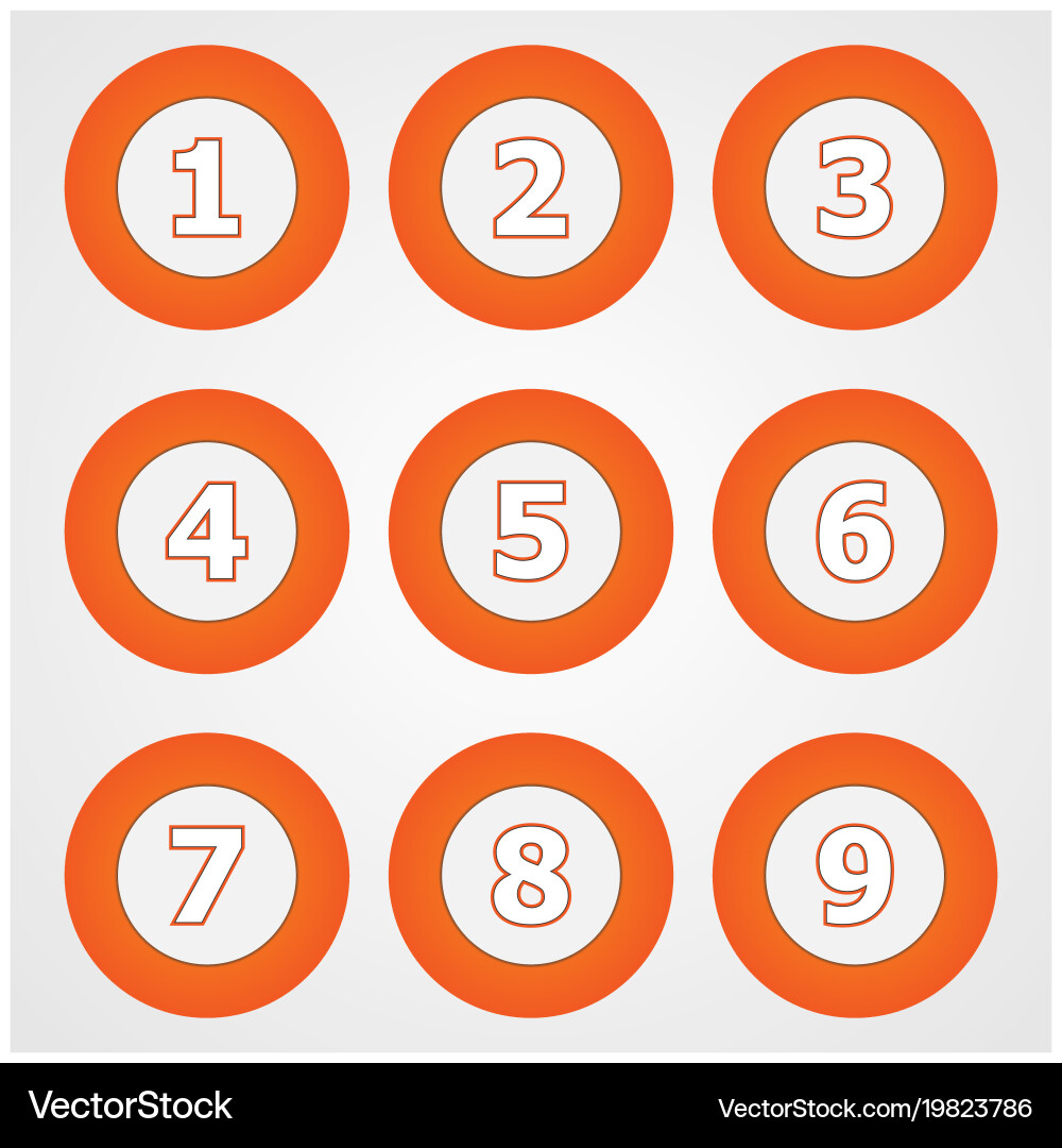 Set of round numeric buttons in orange Royalty Free Vector