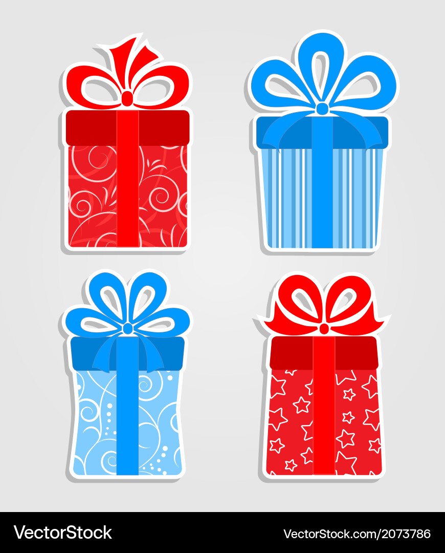 Set of stickers - red and blue gift boxes Vector Image
