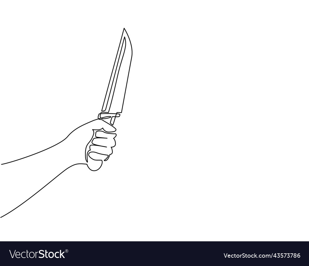 Single one line drawing hand holding kitchen Vector Image