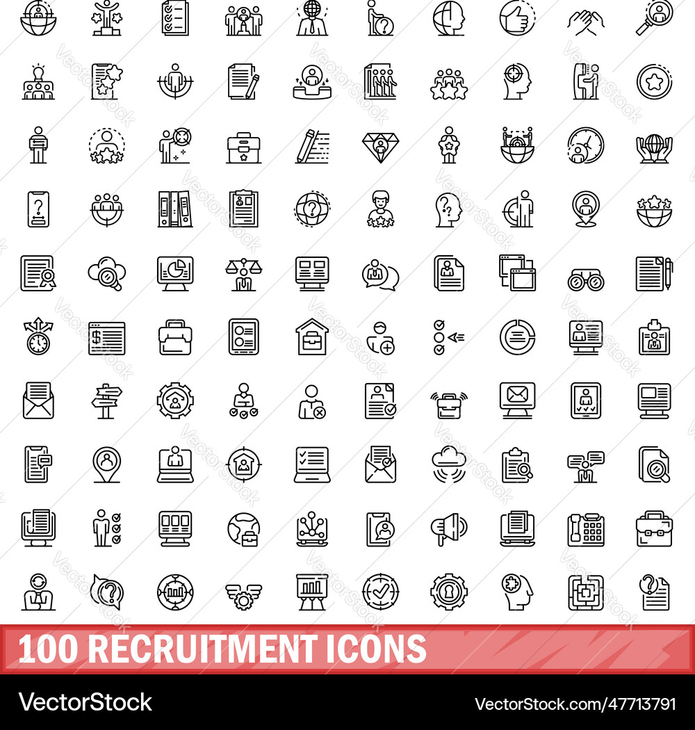 100 recruitment icons set outline style Royalty Free Vector