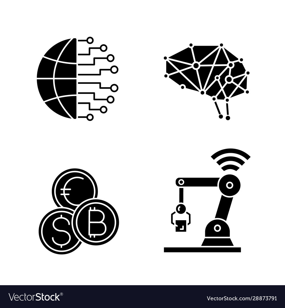 Artificial intelligence glyph icons set Royalty Free Vector