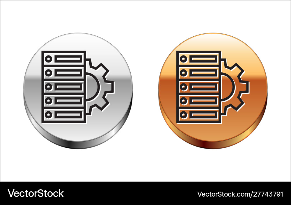 Black line server and gear icon isolated on white Vector Image