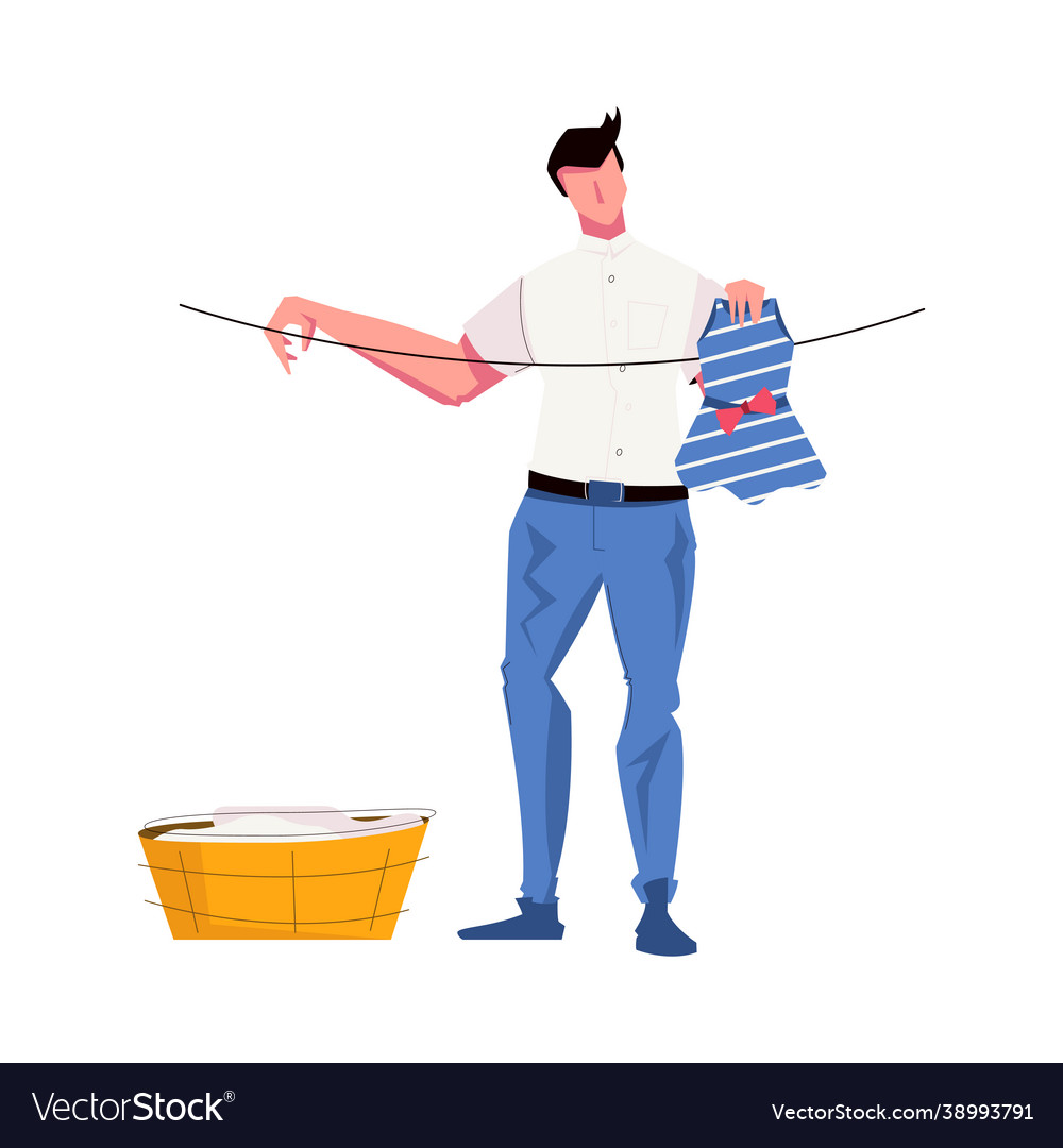 Dad hangs laundry composition Royalty Free Vector Image