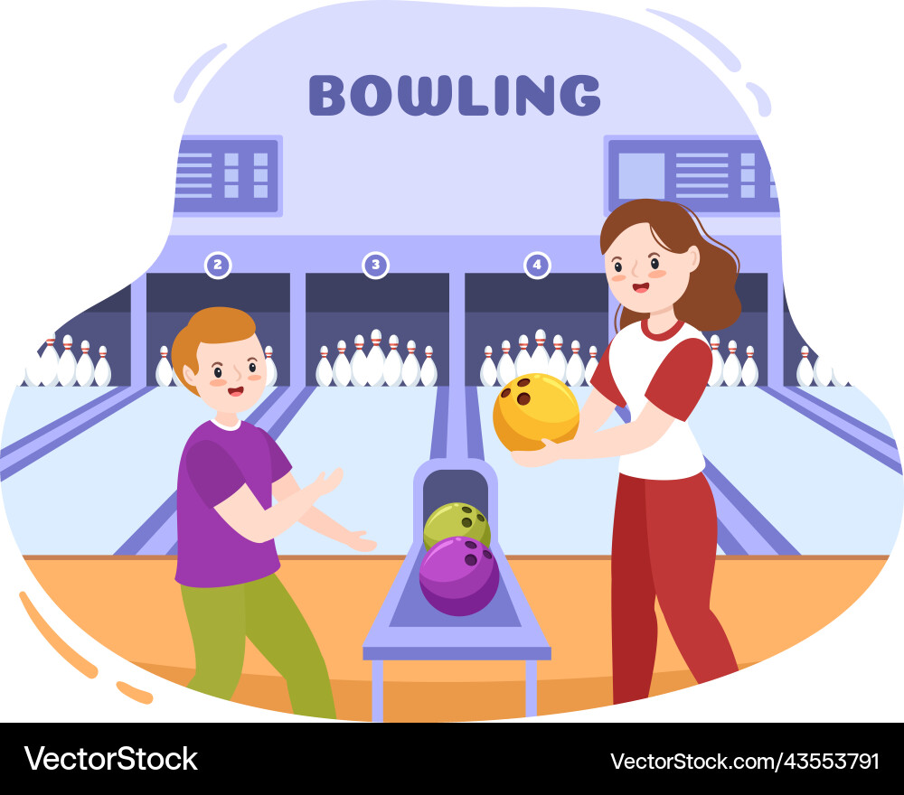 People play bowling game hand drawn cartoon flat Vector Image