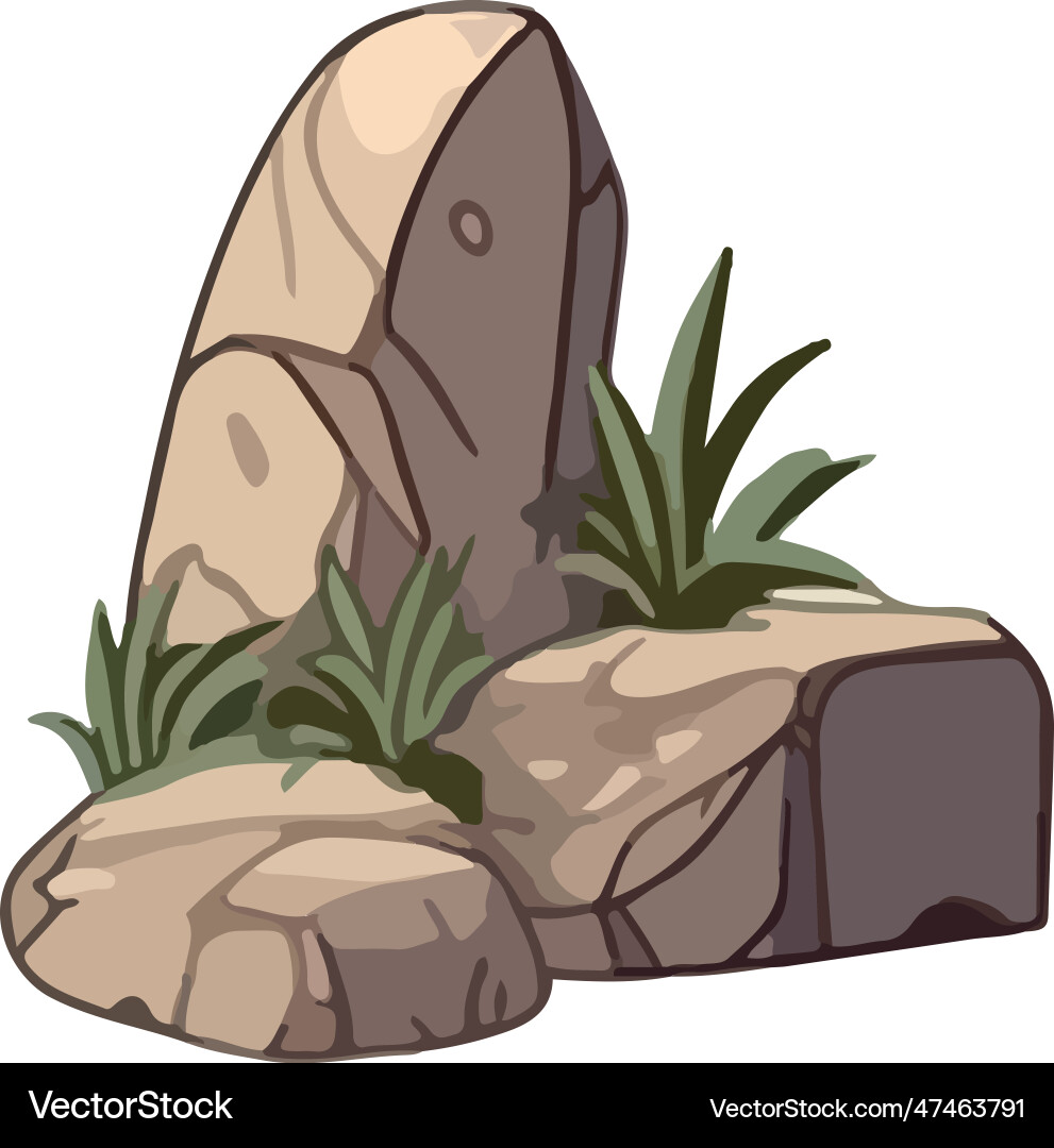 Rocks and grass nature icons Royalty Free Vector Image