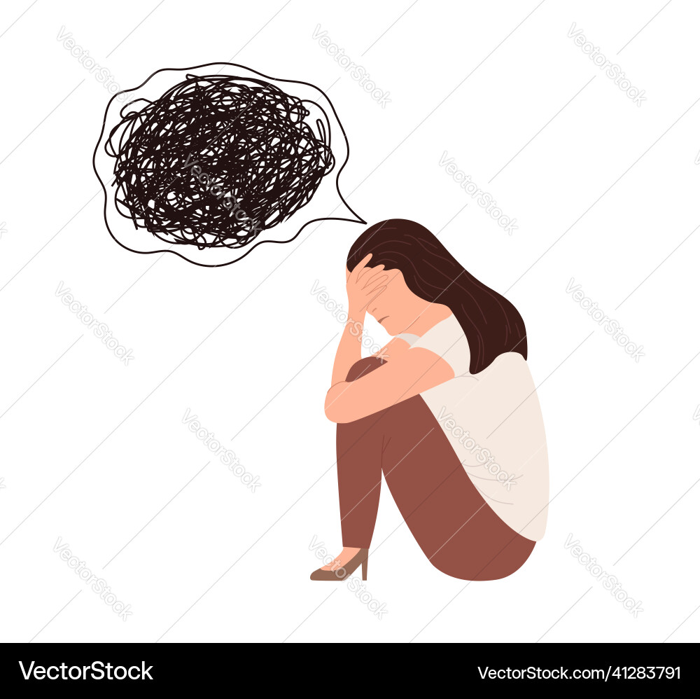 Woman in depression and has sad think Royalty Free Vector