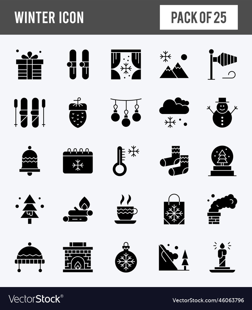 25 winter glyph icon pack Royalty Free Vector Image 25 winter glyph icon pack Royalty Free Vector Image