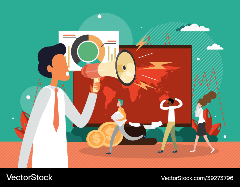 Angry boss shouting at employees through megaphone