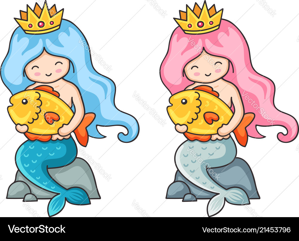 Beautiful mermaids with golden fish Royalty Free Vector