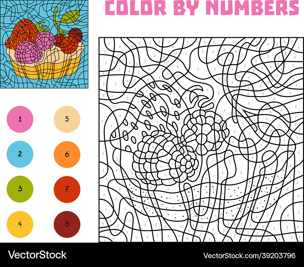 Color by number game for children cake Royalty Free Vector