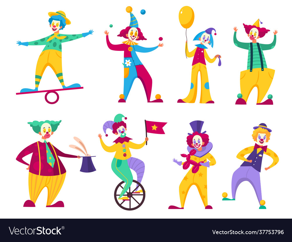 Funny clowns circus comedians with colorful Vector Image