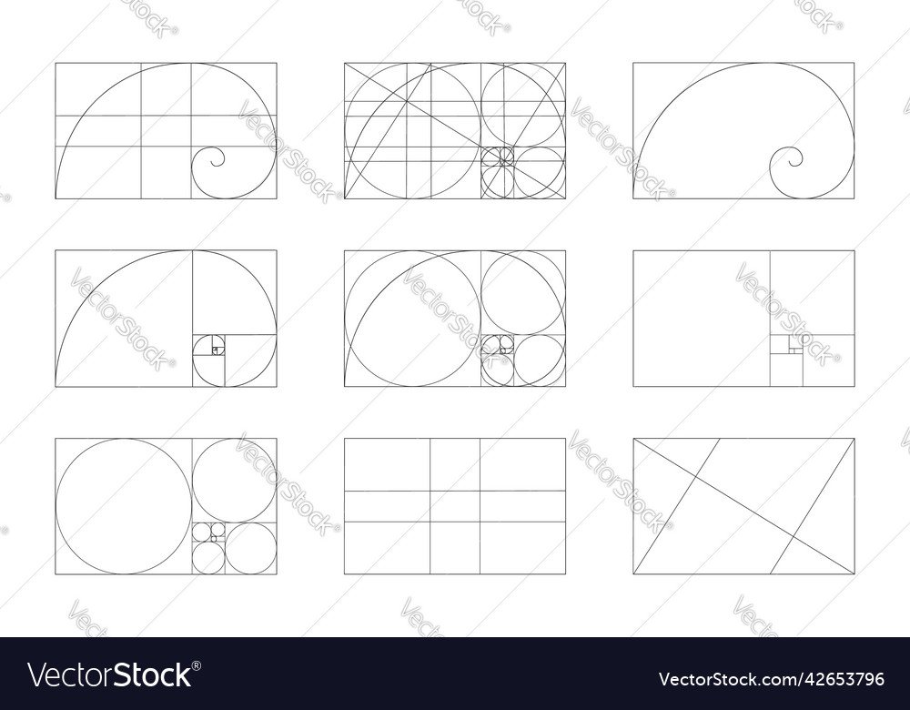 Golden ratio template set fibonacci sequence Vector Image