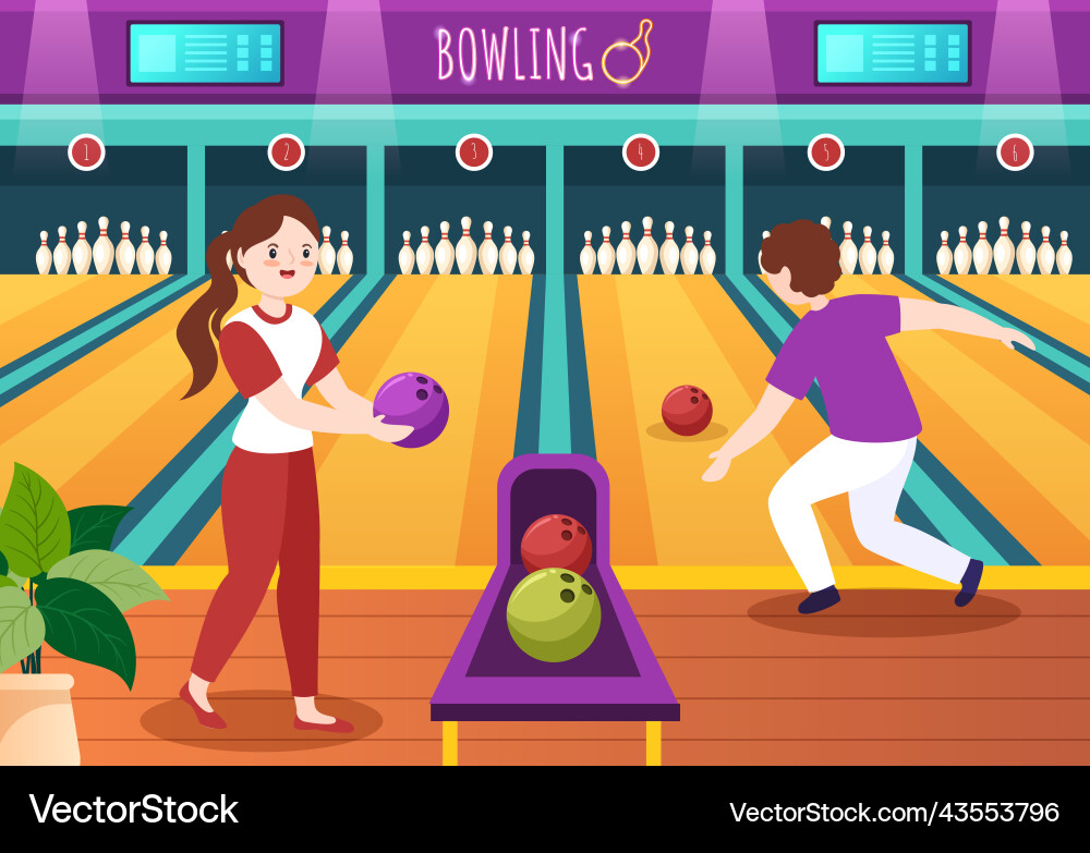 People play bowling game hand drawn cartoon flat Vector Image