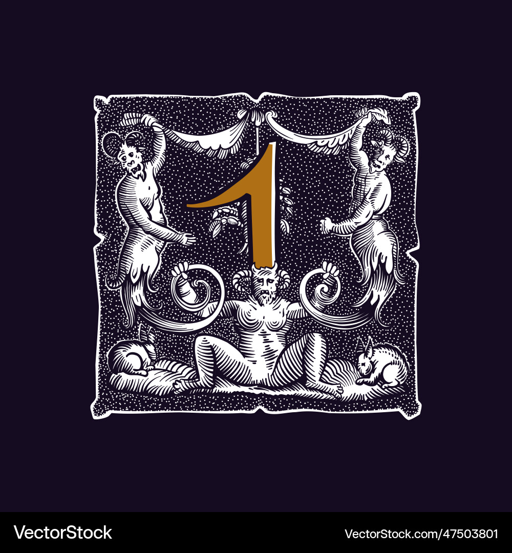 1 logo witchcraft number one sign gothic medieval Vector Image