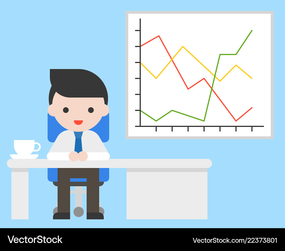Business man in office and report graph about Vector Image