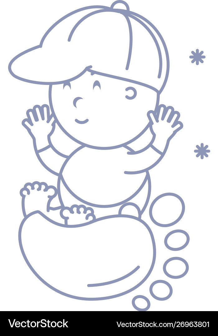Cute baby boy with footprint Royalty Free Vector Image