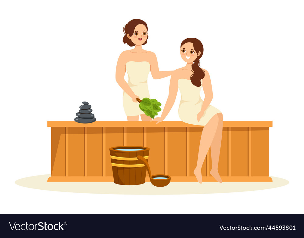 Sauna and steam room with people relax washing Vector Image