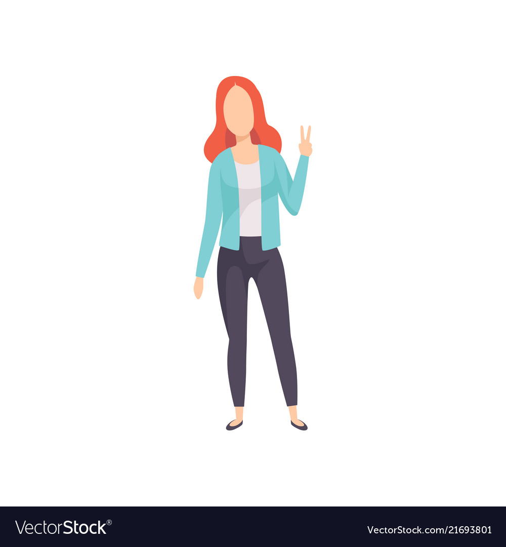 Young Woman Showing Victory Sign Success Hand Vector Image