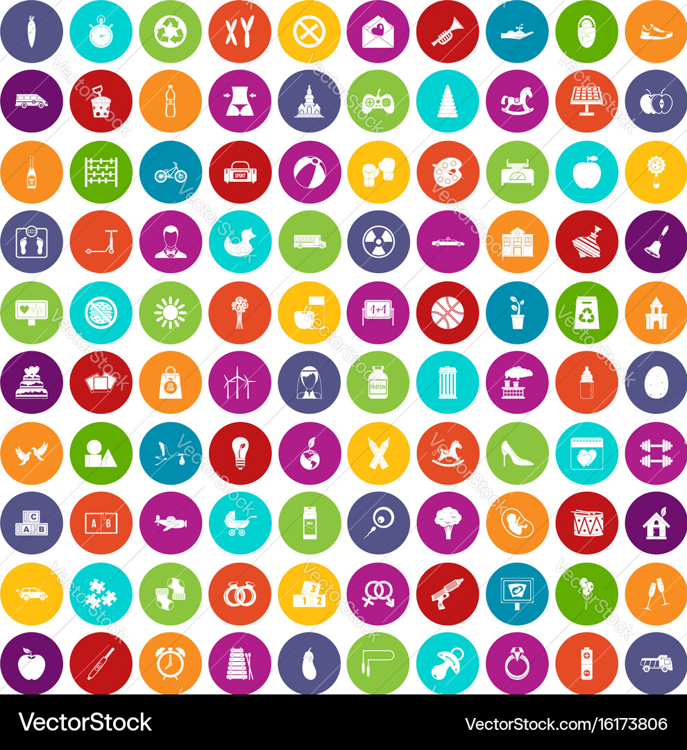 100 maternity leave icons set color Royalty Free Vector