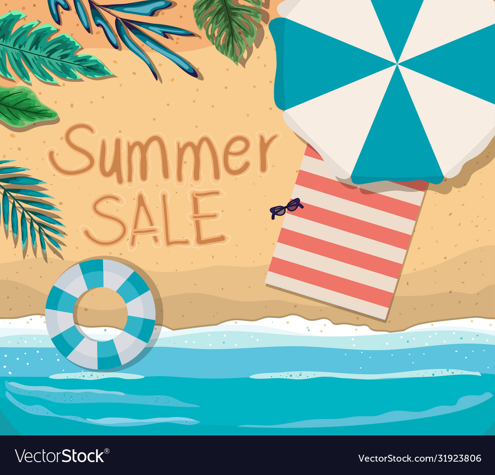 Beach with summer sale top view design Royalty Free Vector